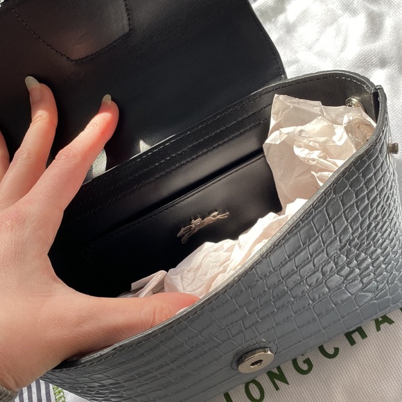 Longchamp | Bags | Longchamp Roseau Small Crossbody In Baby Blue Croc ...